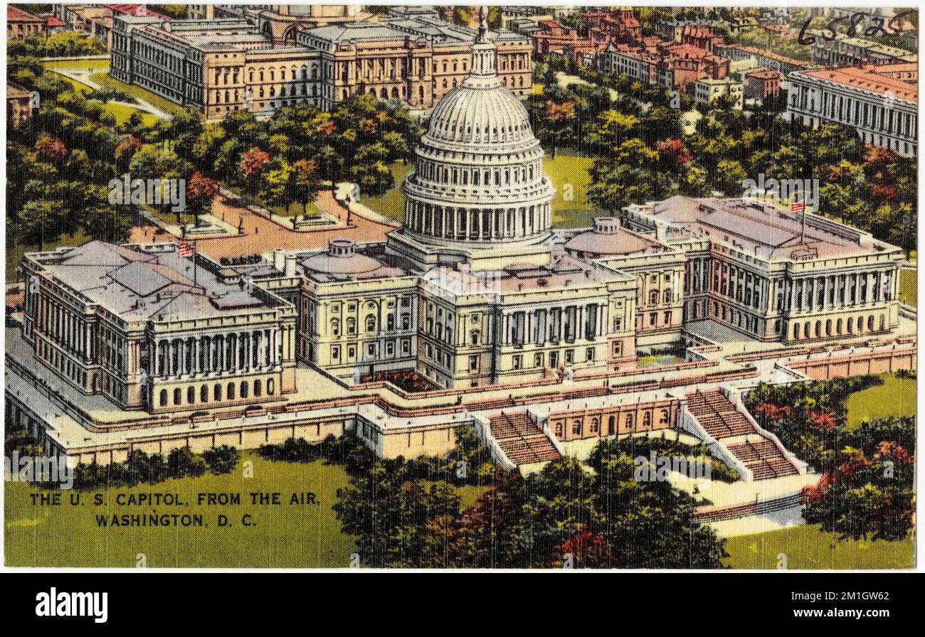 The U. S. Capitol, from the air, Washington, D. C. , Capitols, Tichnor Brothers Collection ...