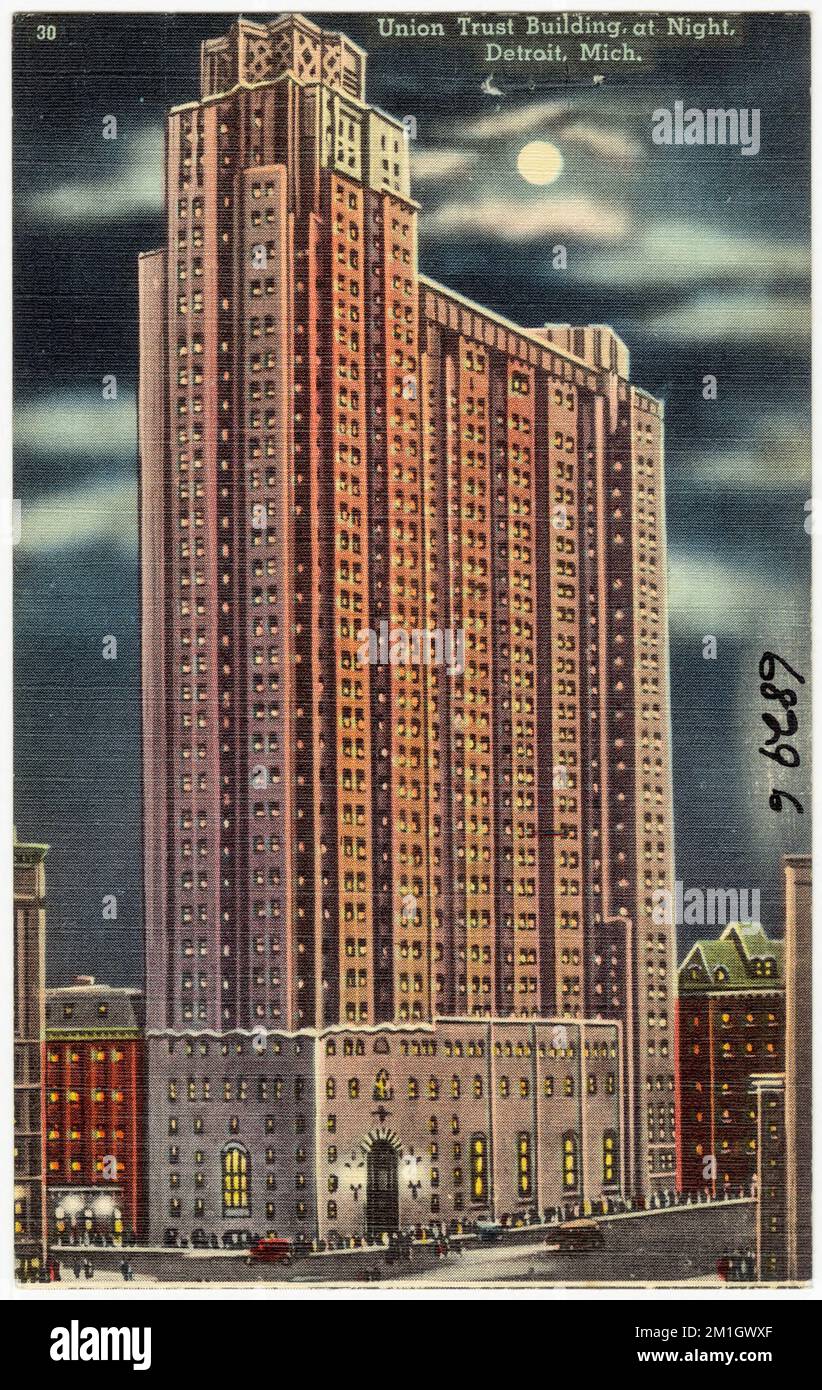 Union Trust Building at night, Detroit, Mich. , Commercial facilities ...