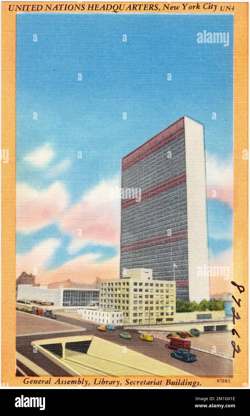 United Nations headquarters, New York City. General Assembly, library ...