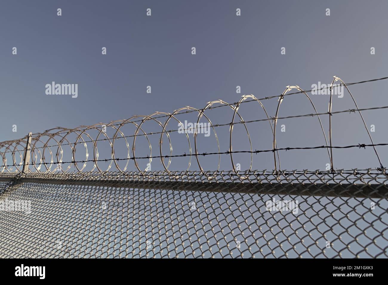 barbwire prison wall with barbed wire fence coiled razor wire perimeter ...