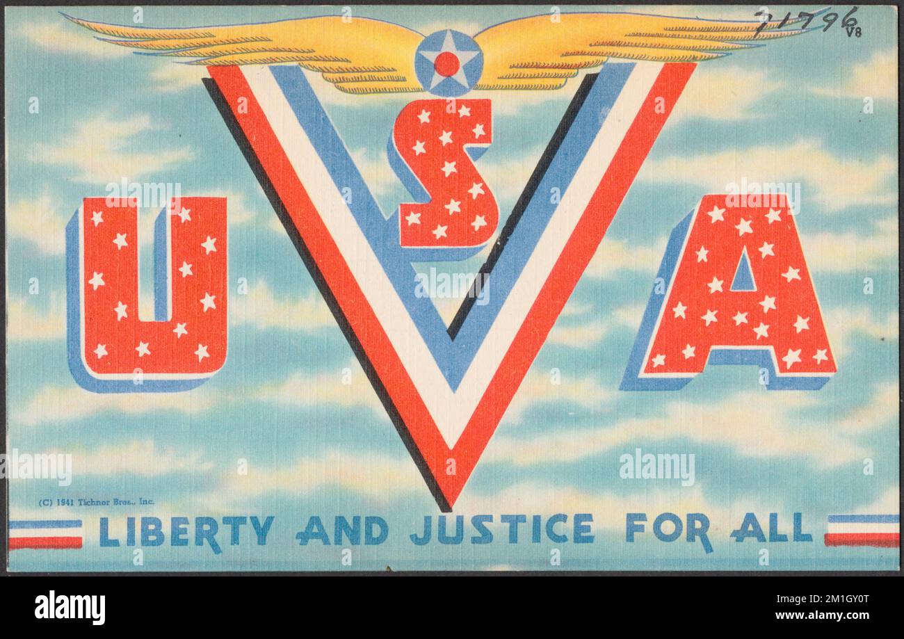 USA. Liberty and justice for all , Insignia, Tichnor Brothers ...