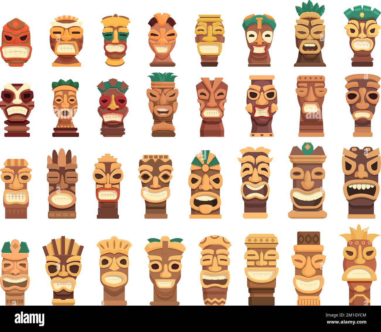 Totem icons set cartoon vector. Stone altar. Aztec idol Stock Vector ...