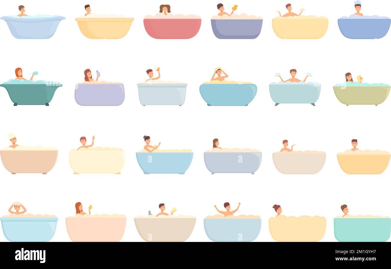 Bathing a baby icons set cartoon vector. Newborn infant. Bath baby ...