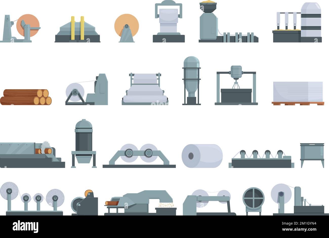 Equipment for paper production icons set cartoon vector. Roll factory ...