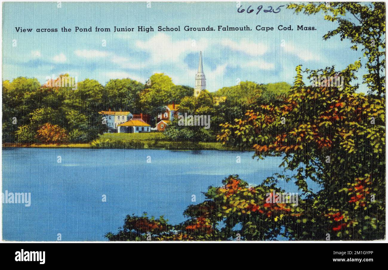 View across the pond from Junior High School grounds, Falmouth, Cape ...