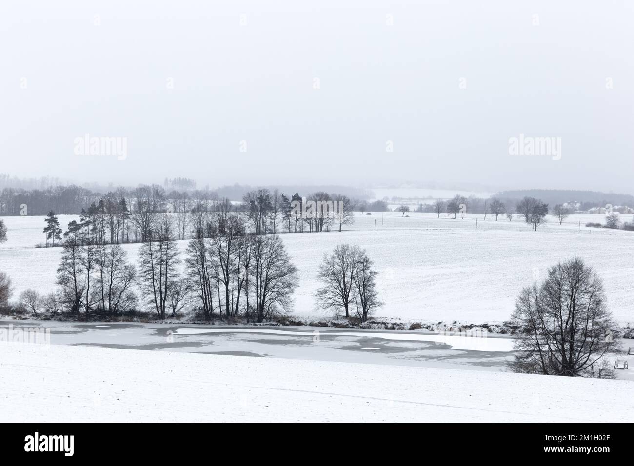Panorama of misty winter landscape Stock Photo - Alamy