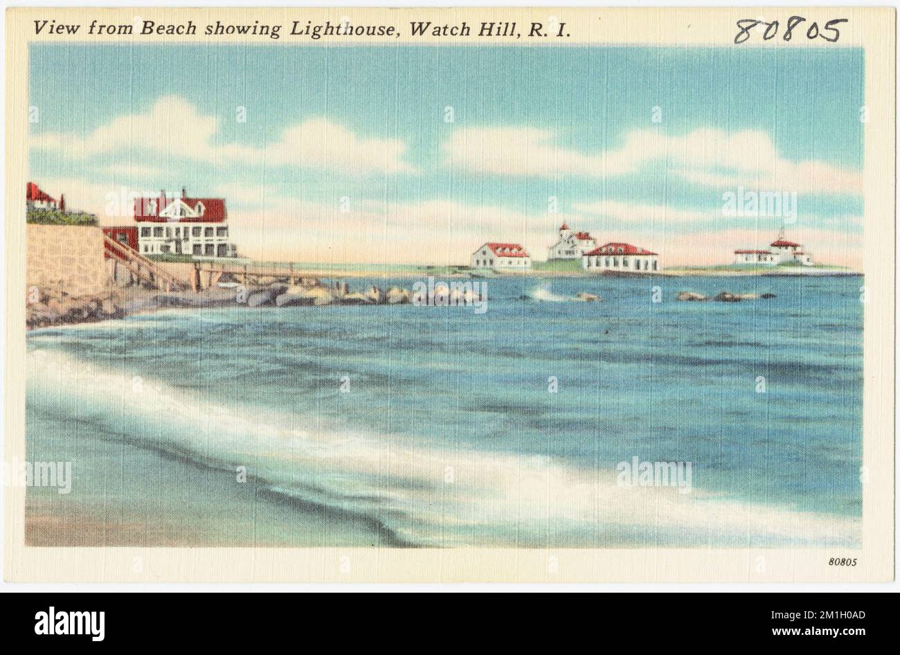 View from beach showing lighthouse, Watch Hill, R.I. , Lighthouses ...