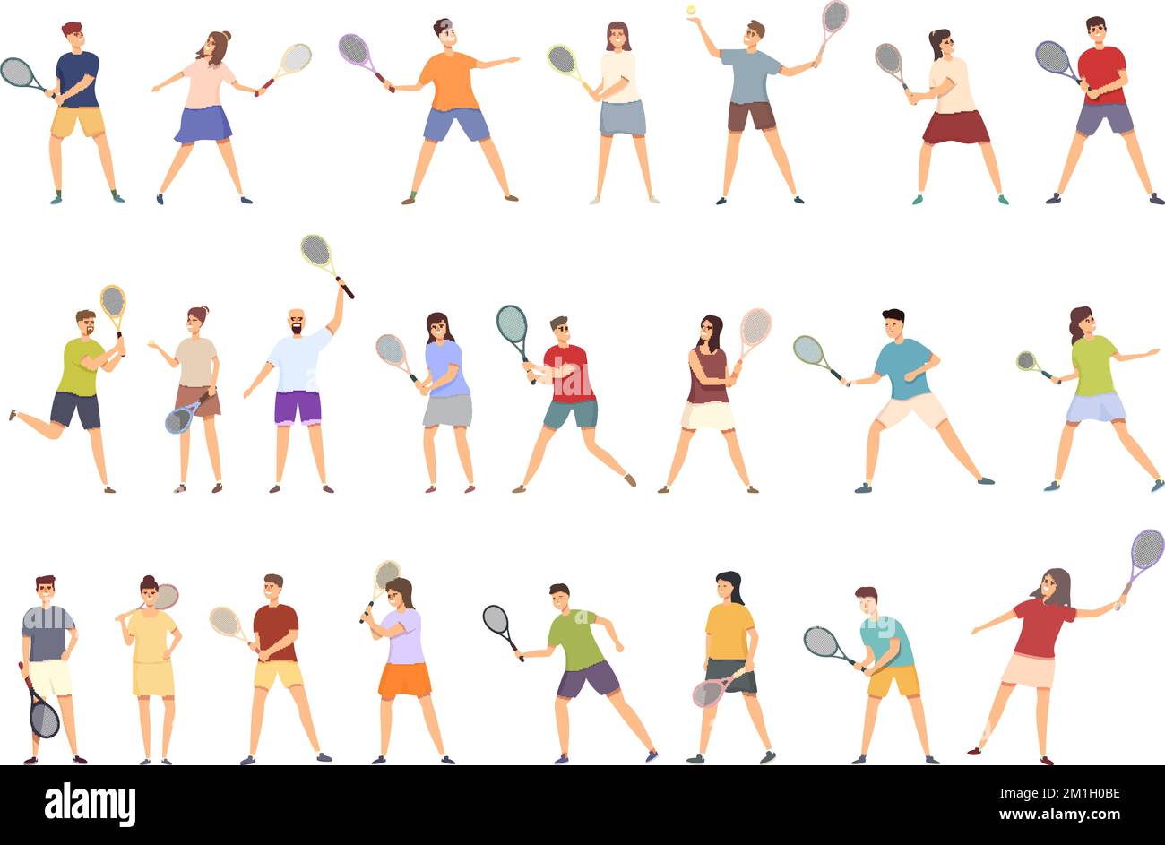 Tennis player icons set cartoon vector. Man sport. School court Stock ...