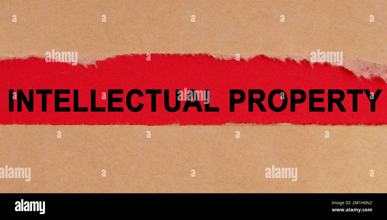 Law concept. Among the torn sheets of paper on a red background, the ...