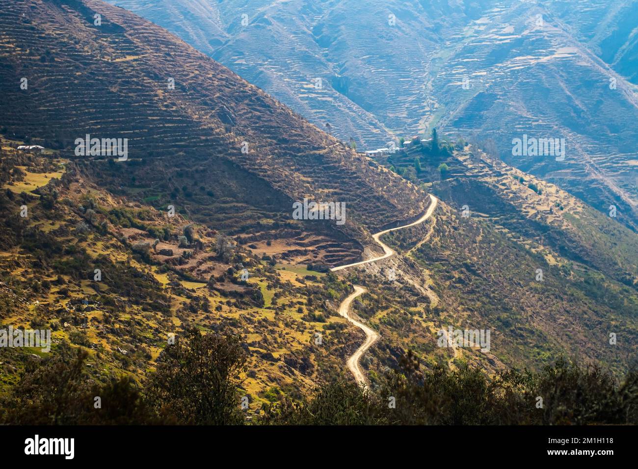 A beautiful landscape of the foothills of the Peruvian Andes with a ...