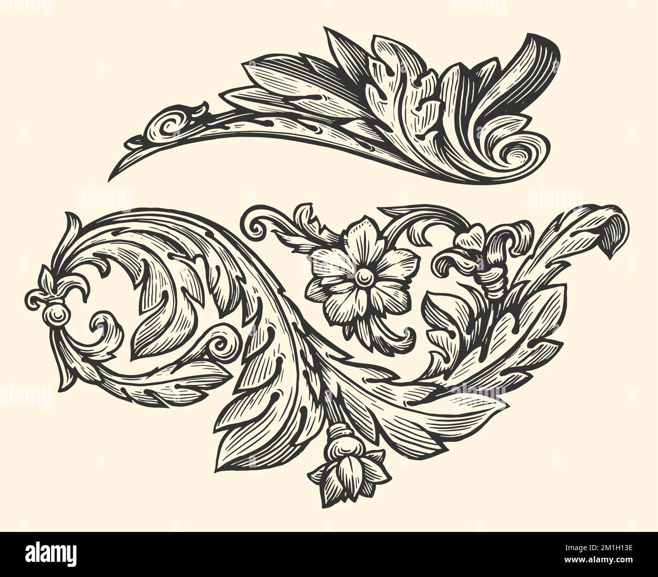 Ornate swirling floral motif. Decorative floral design elements ...