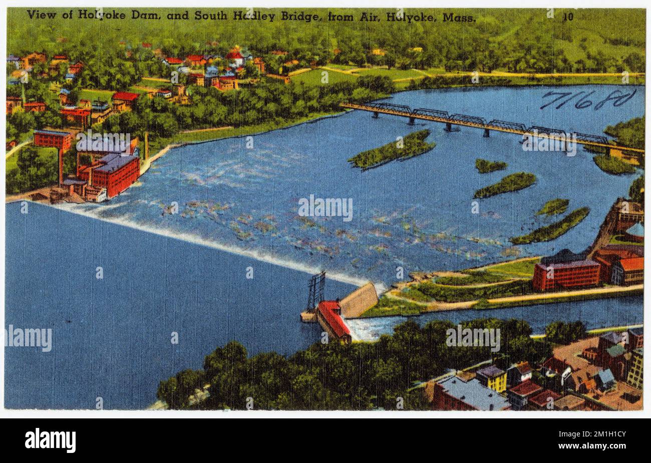 View of Holyoke Dam, and South Hadley Bridge, from air, Holyoke, Mass ...