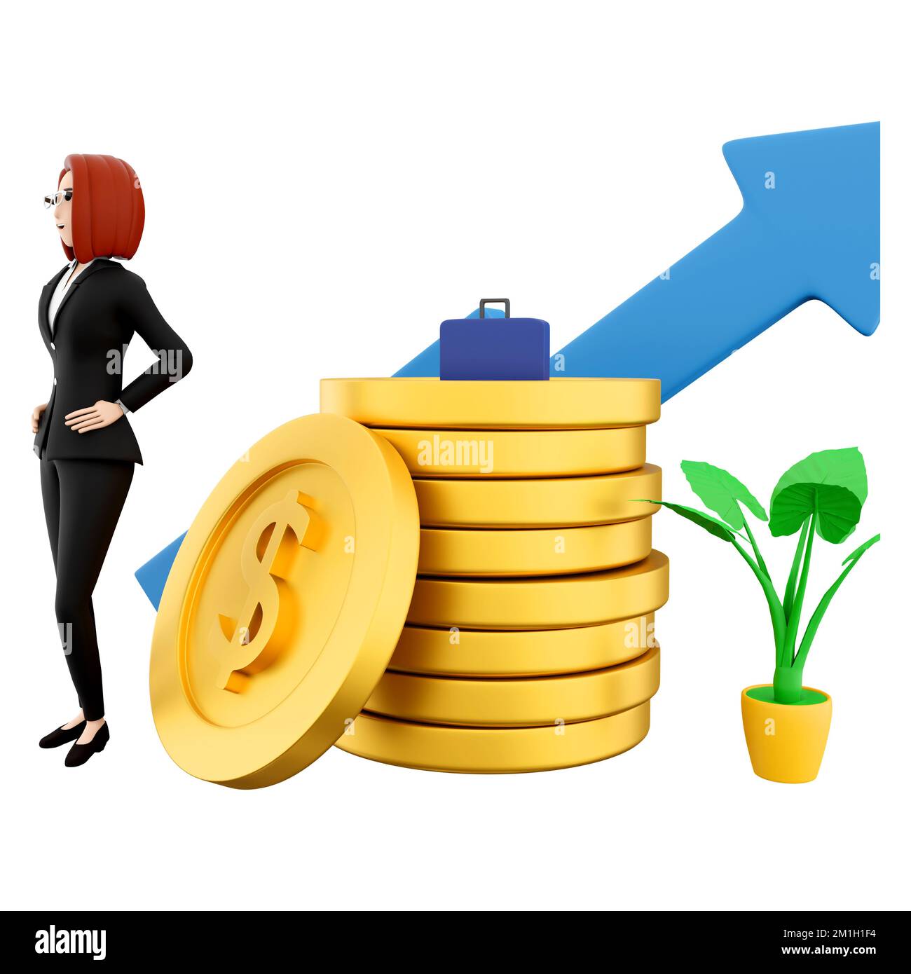 3d render a woman standing with money. 3d rendering investing money. 3d ...