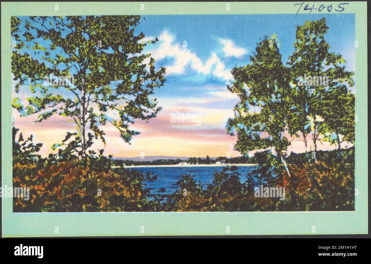 View of lake through trees , Lakes & ponds, Trees, Tichnor Brothers ...