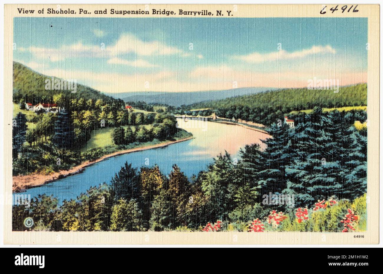 View of Shohola, Pa., and suspension bridge, Barryville, N. Y. , Rivers ...