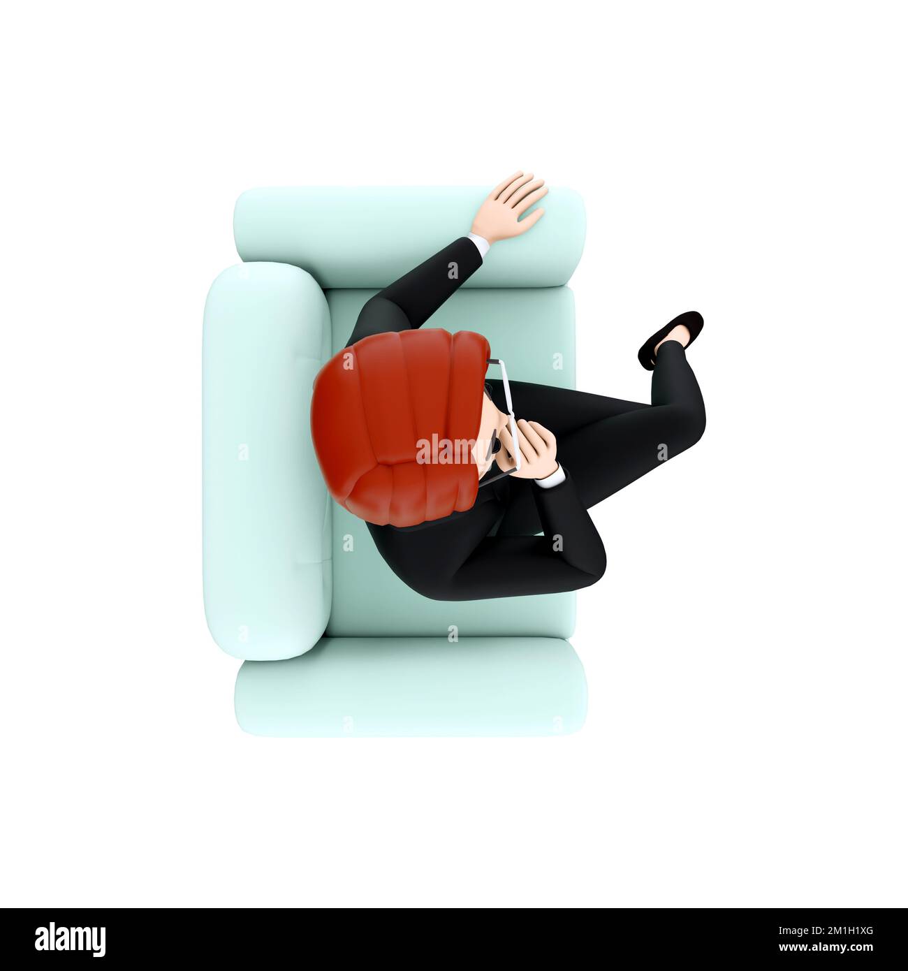 Overhead view of mixed-race woman or female. Sitting business woman 3d ...