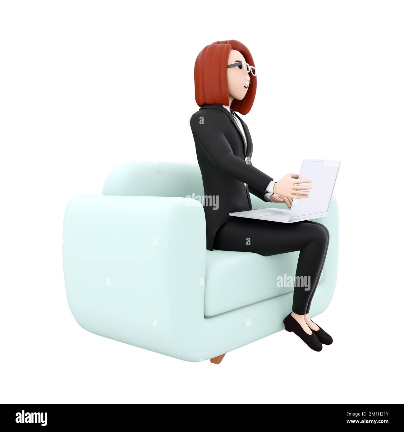 3d render sitting woman holding laptop. 3d rendering freelance,studying ...