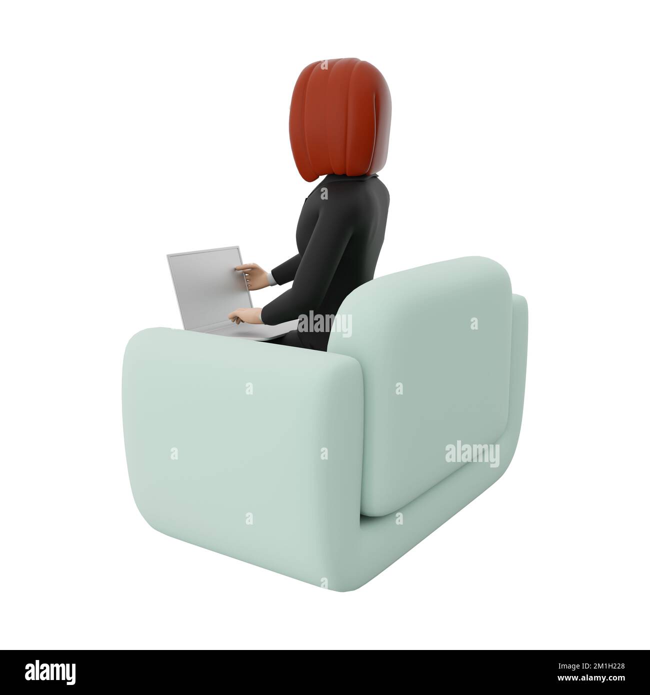 3d render sitting woman holding laptop. 3d rendering freelance,studying ...