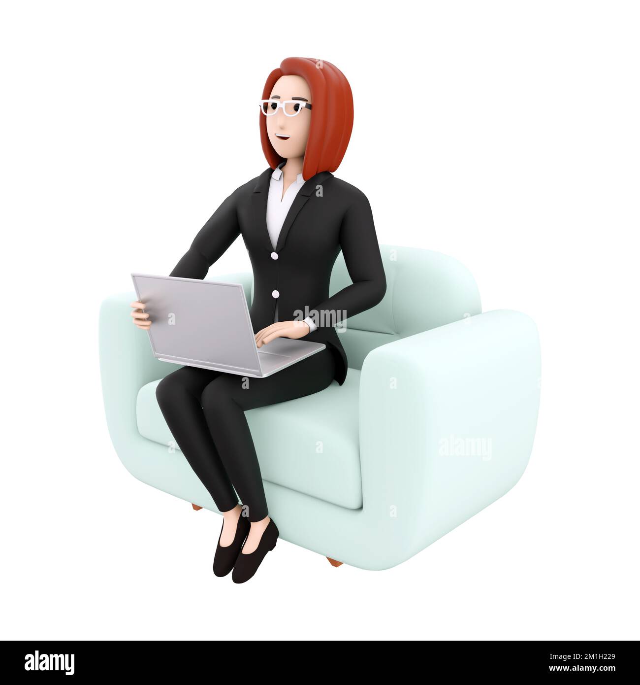 3d render sitting woman holding laptop. 3d rendering freelance,studying ...