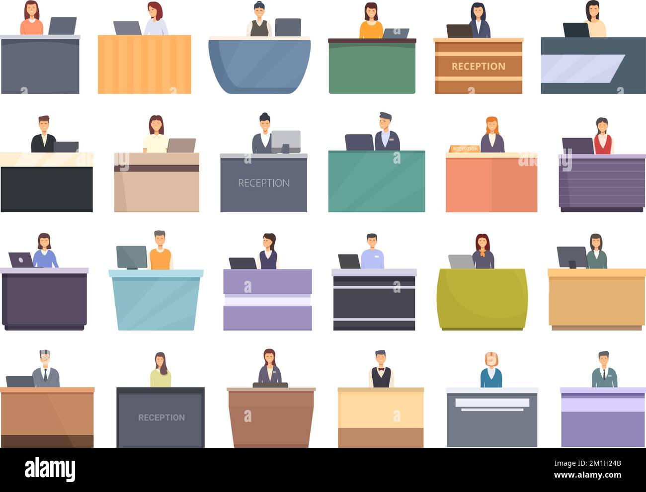 Receptionist icons set cartoon vector. Female work. Office business ...