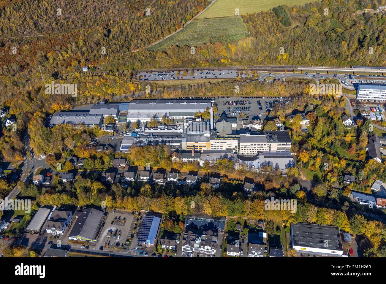 Aerial view, Oventrop Armaturen plant in the district of Bigge in ...