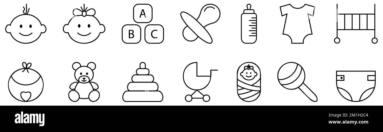 Baby icons set. Vector illustration isolated on white background Stock ...