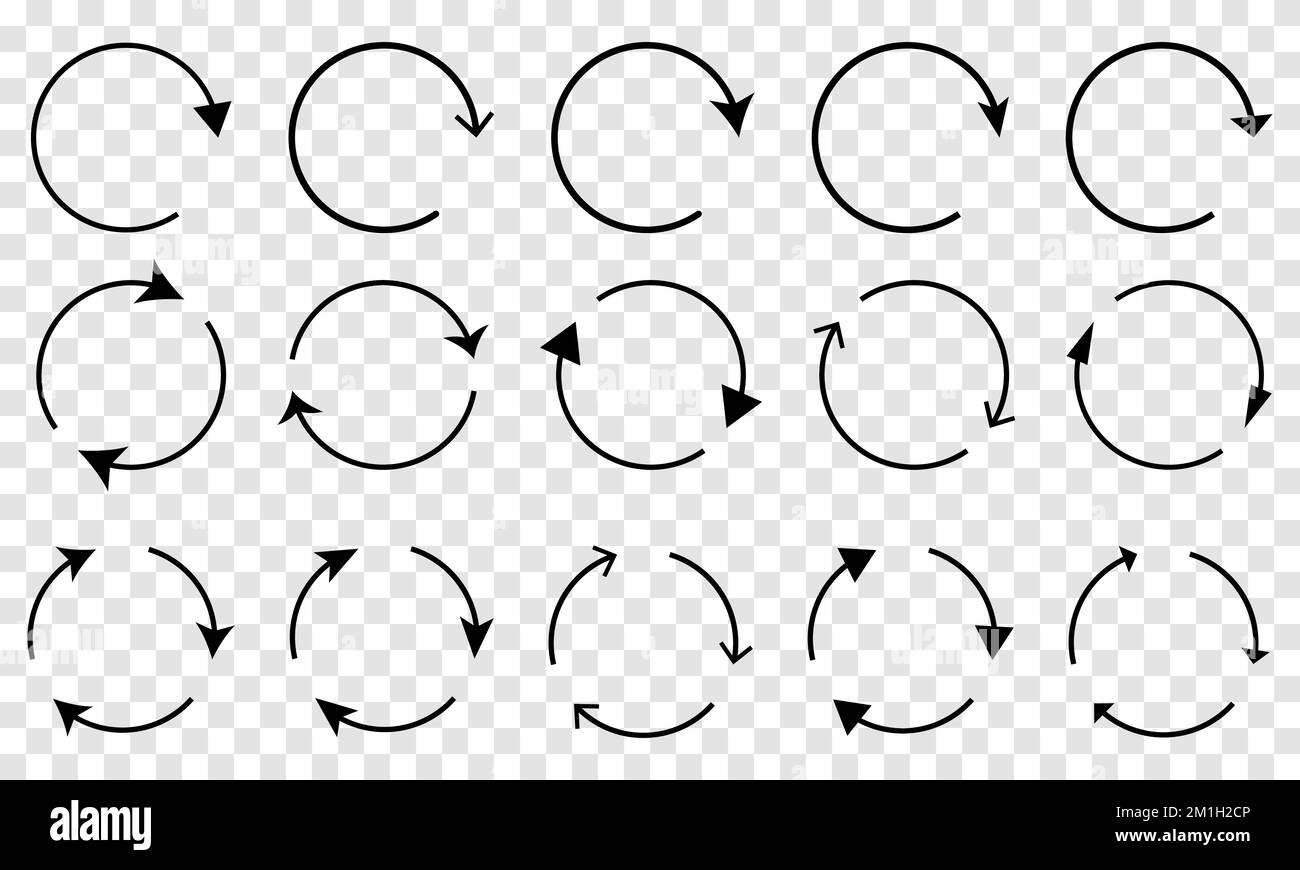 Set of black circle arrows. Vector illustration isolated on transparent ...