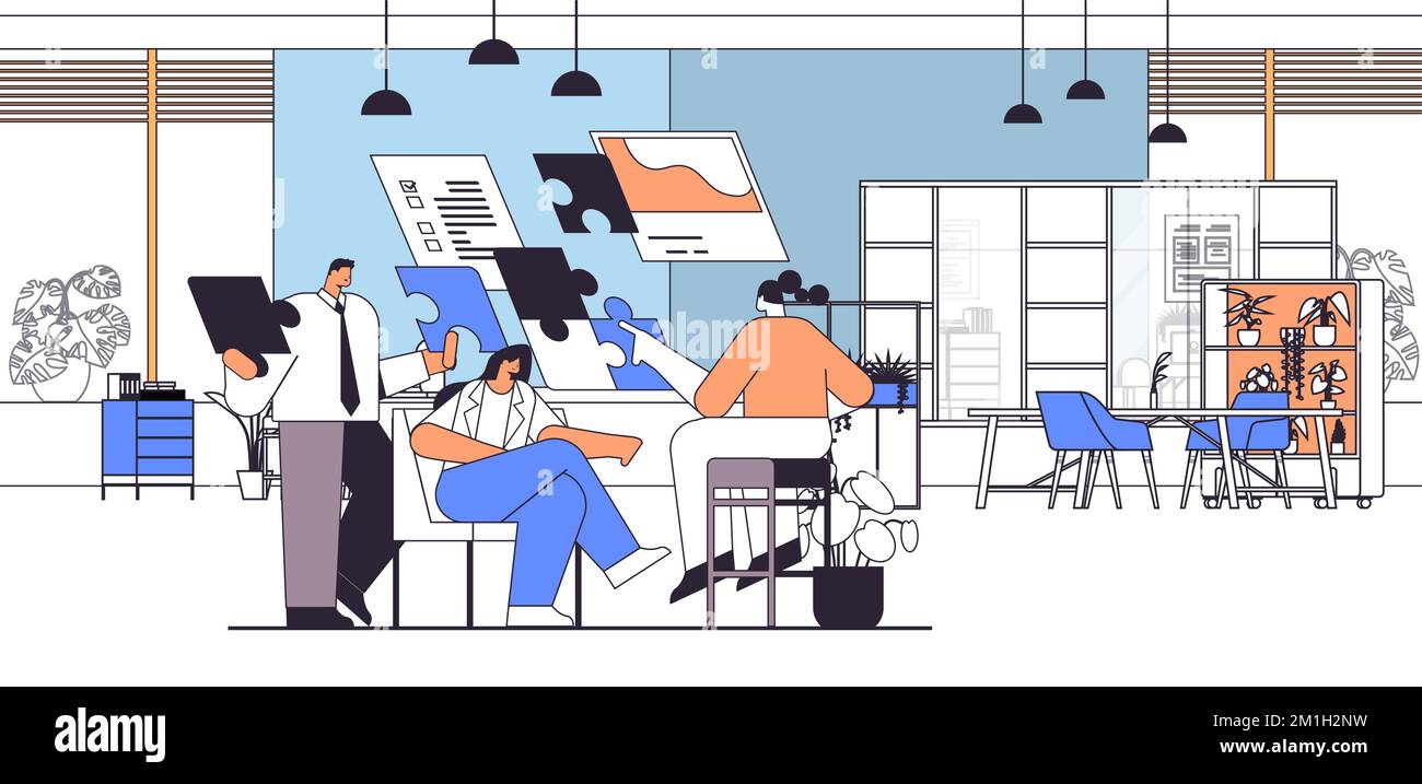 businesspeople team putting puzzle pieces business partners working ...