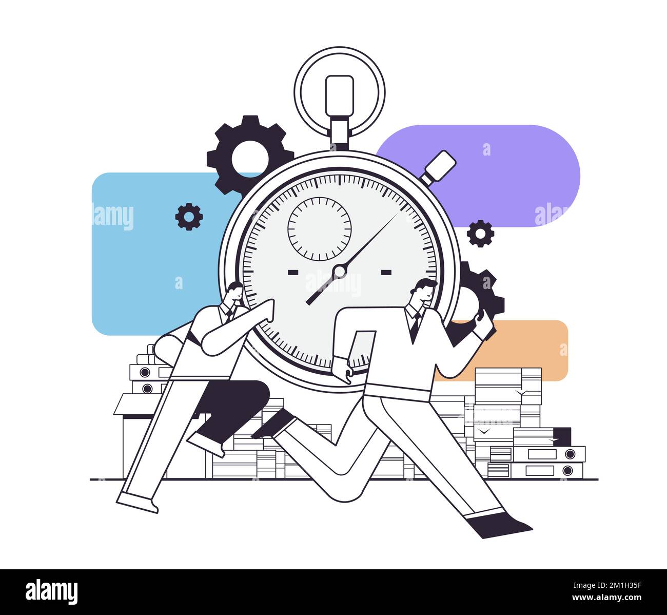 overworked businessmen with stopwatch running in office hurry at work ...