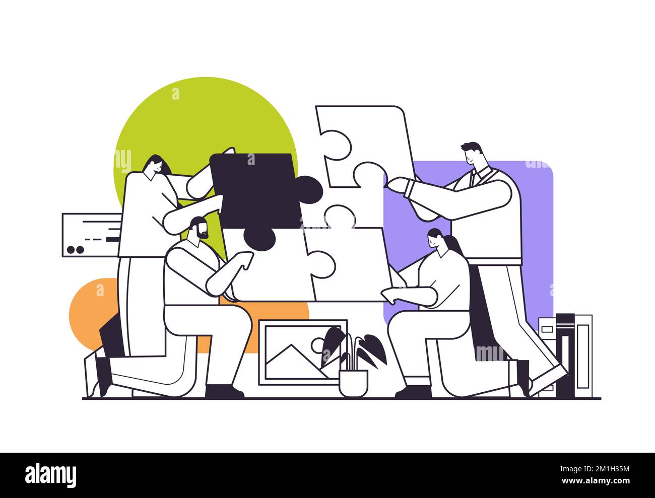 businesspeople team putting parts of puzzle together problem solution ...