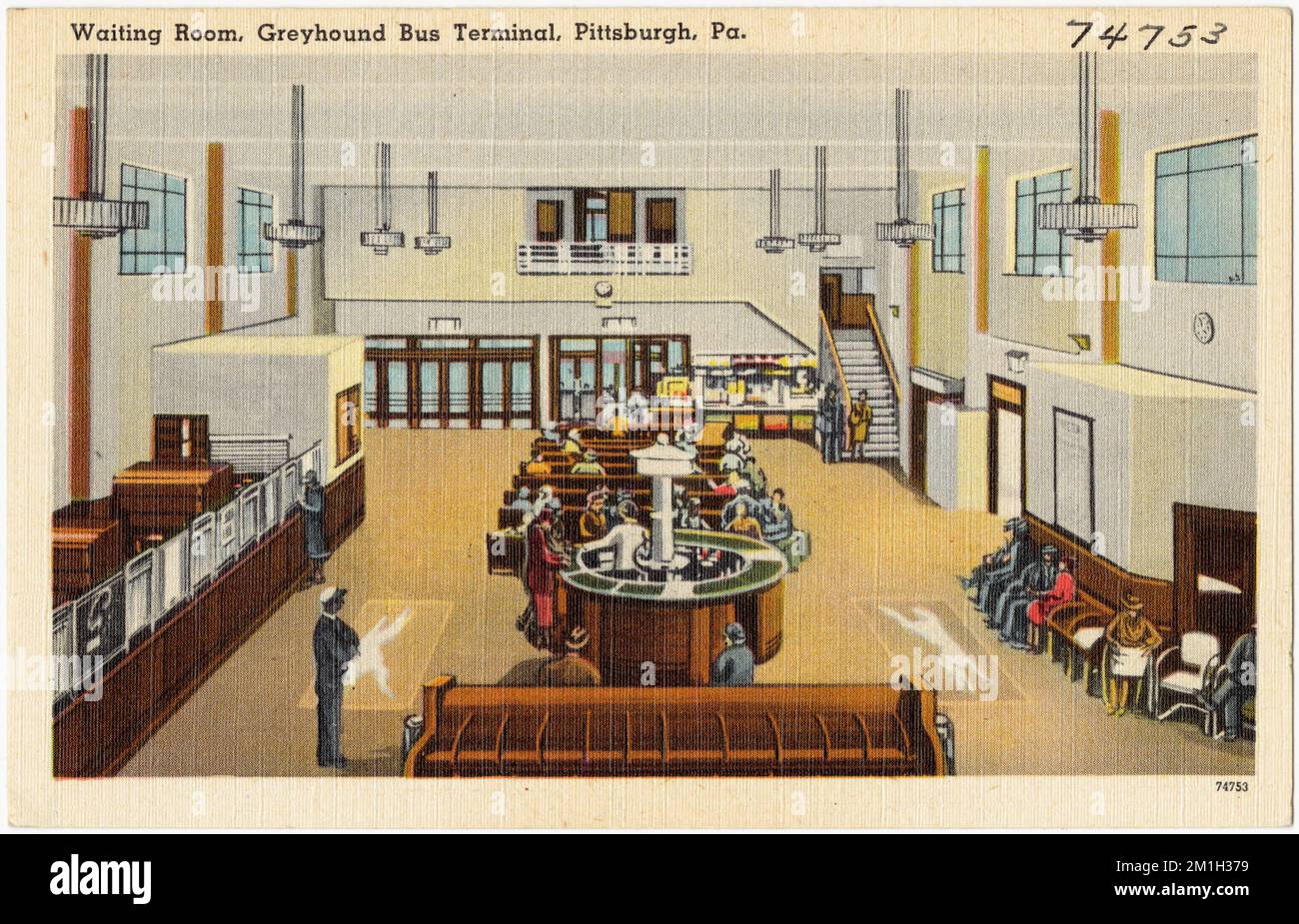Waiting room, Greyhound Bus Terminal, Pittsburgh, Pa. , Tichnor ...
