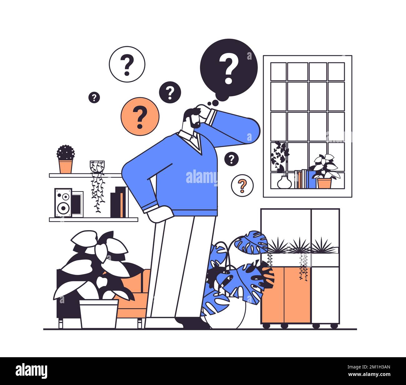 frustrated businessman with question mark looking for assistance help ...