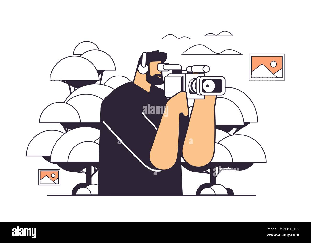 television operator using video camera cameraman looking through ...