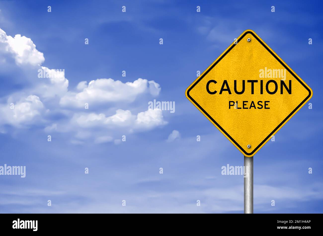 Caution please - road sign information Stock Photo - Alamy