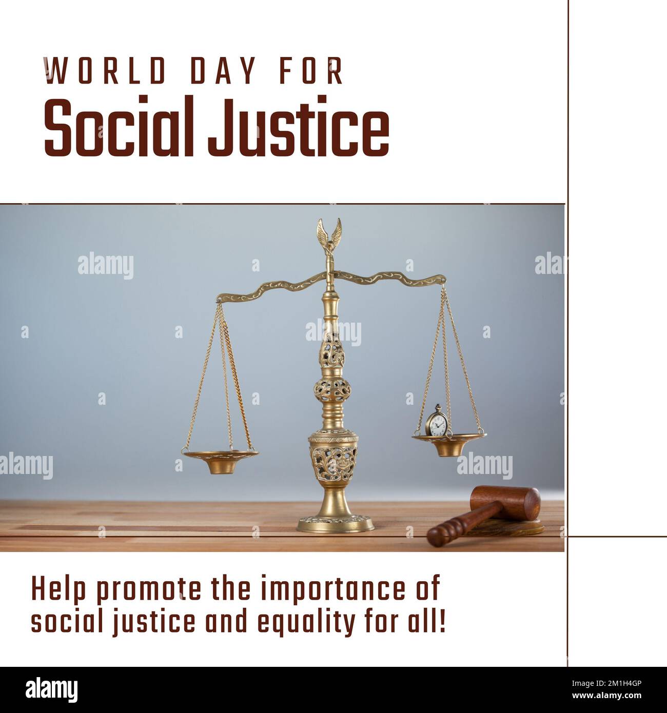 Composition of world day of social justice text over justice scales and ...