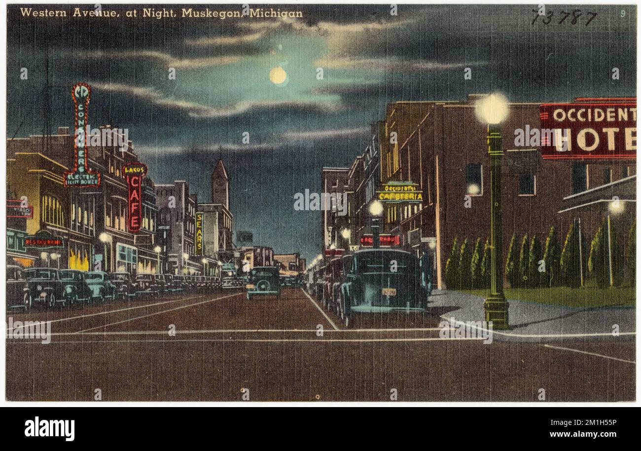 Western Avenue, at night, Muskegon, Michigan , Cities & towns, Tichnor ...