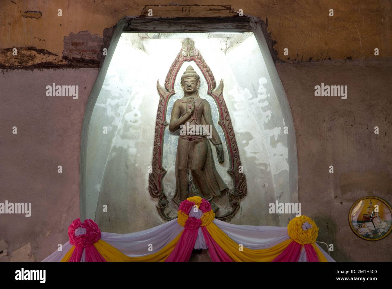 Buddha on the walls of the ordination hall in Wat Na Phra Meru,This ...