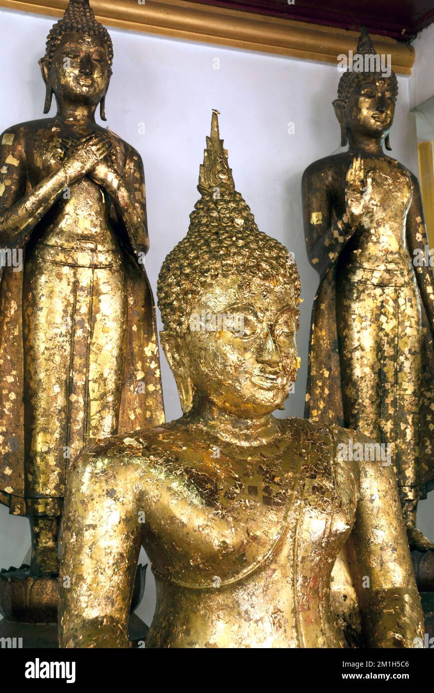 Group of Buddha on the interior walls of the ordination hall in Wat Na ...