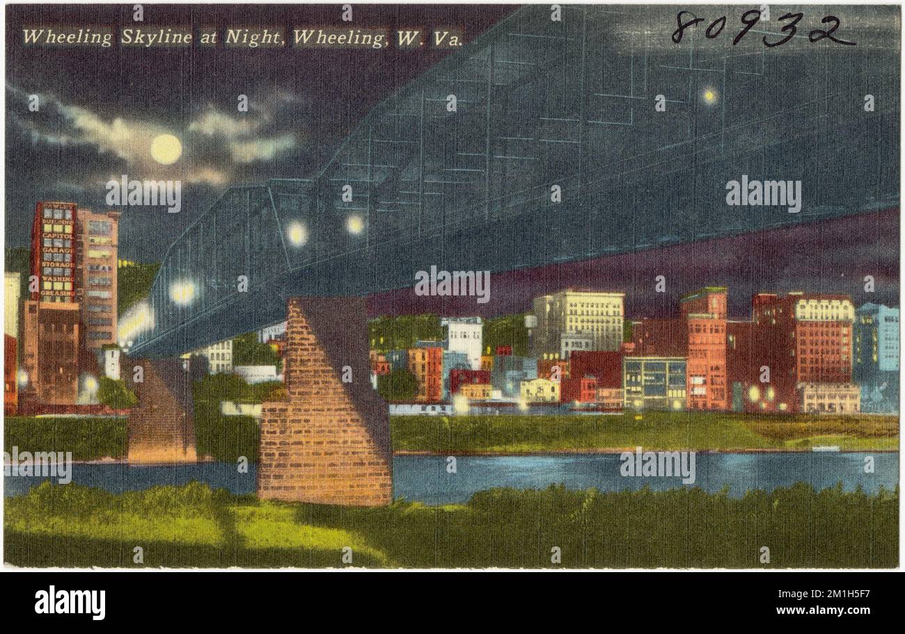 Wheeling skyline at night, Wheeling, W. Va. , Bridges, Cities & towns ...