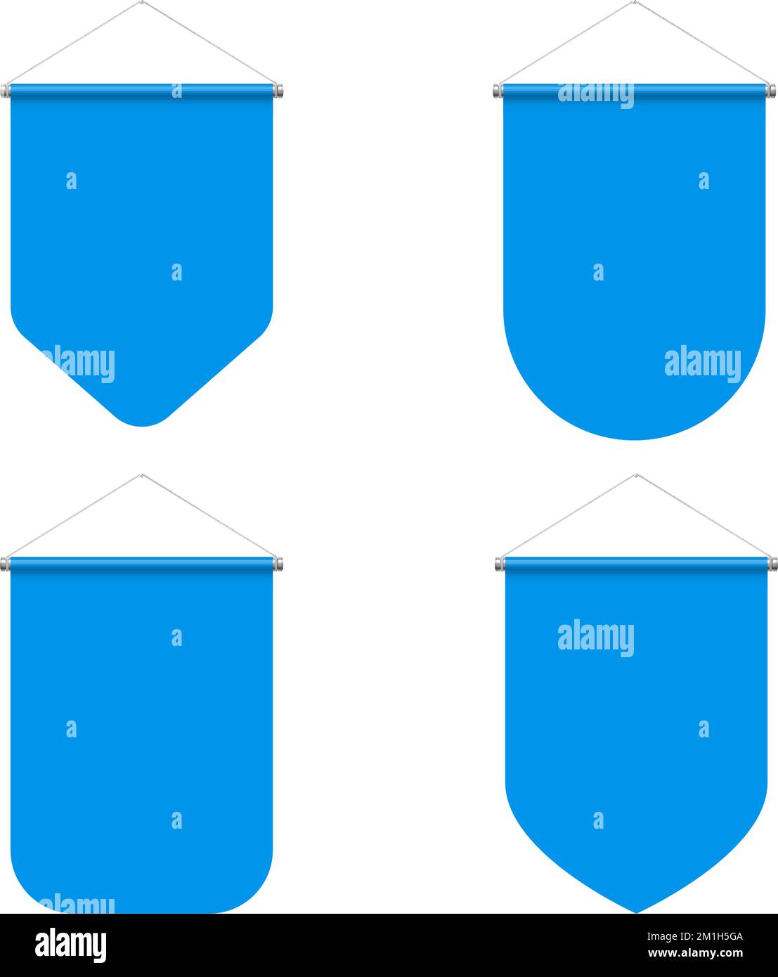 Empty Template Of Vertical Blue Blank Pennant Set On White Background Illustration Of Sport