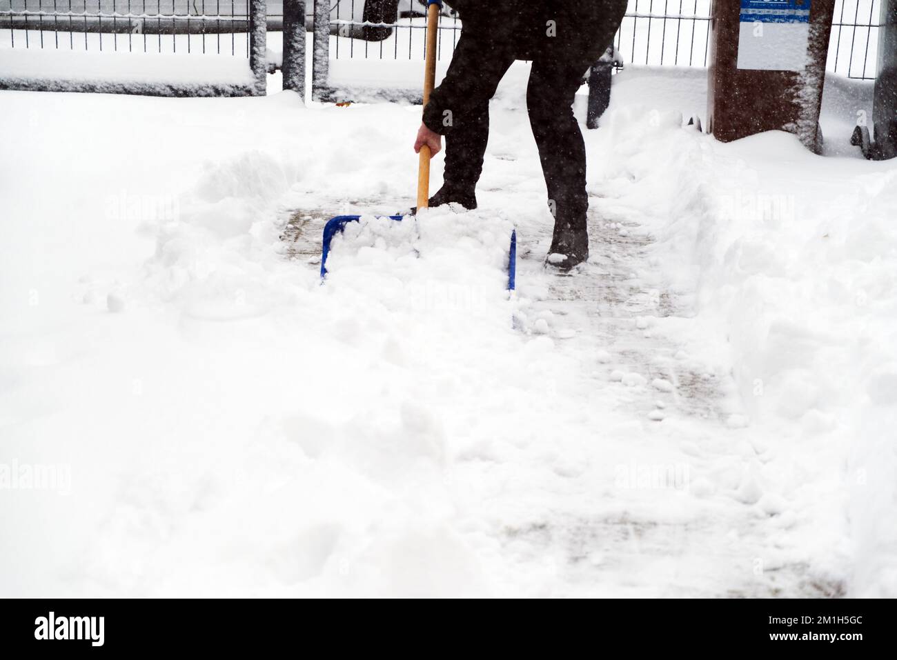woman shoveling snow during snow blizzard Stock Photo - Alamy
