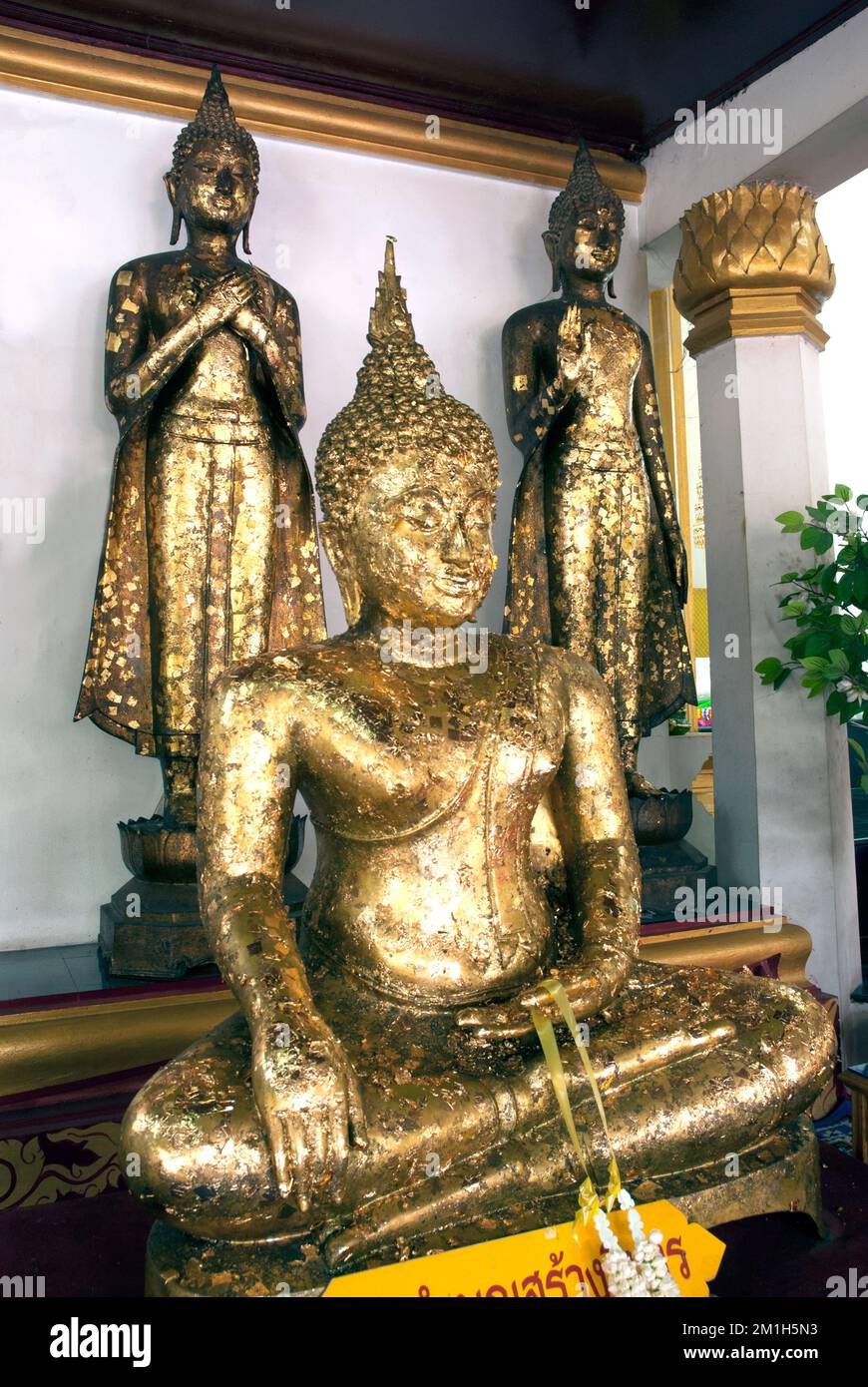 Group of Buddha on the interior walls of the ordination hall in Wat Na ...