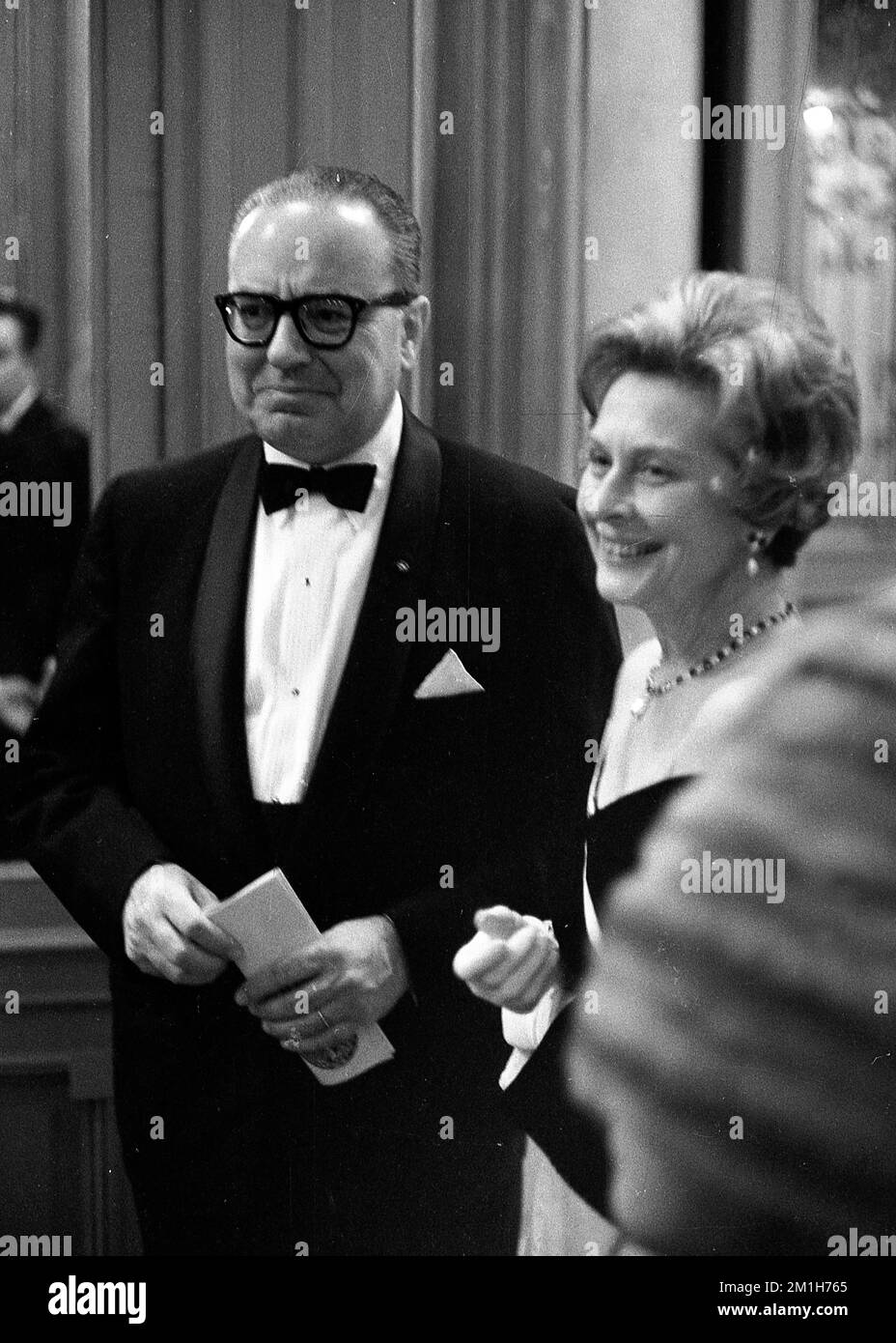 Argentine composer Alberto Ginastera with an unidentified woman, Teatro ...