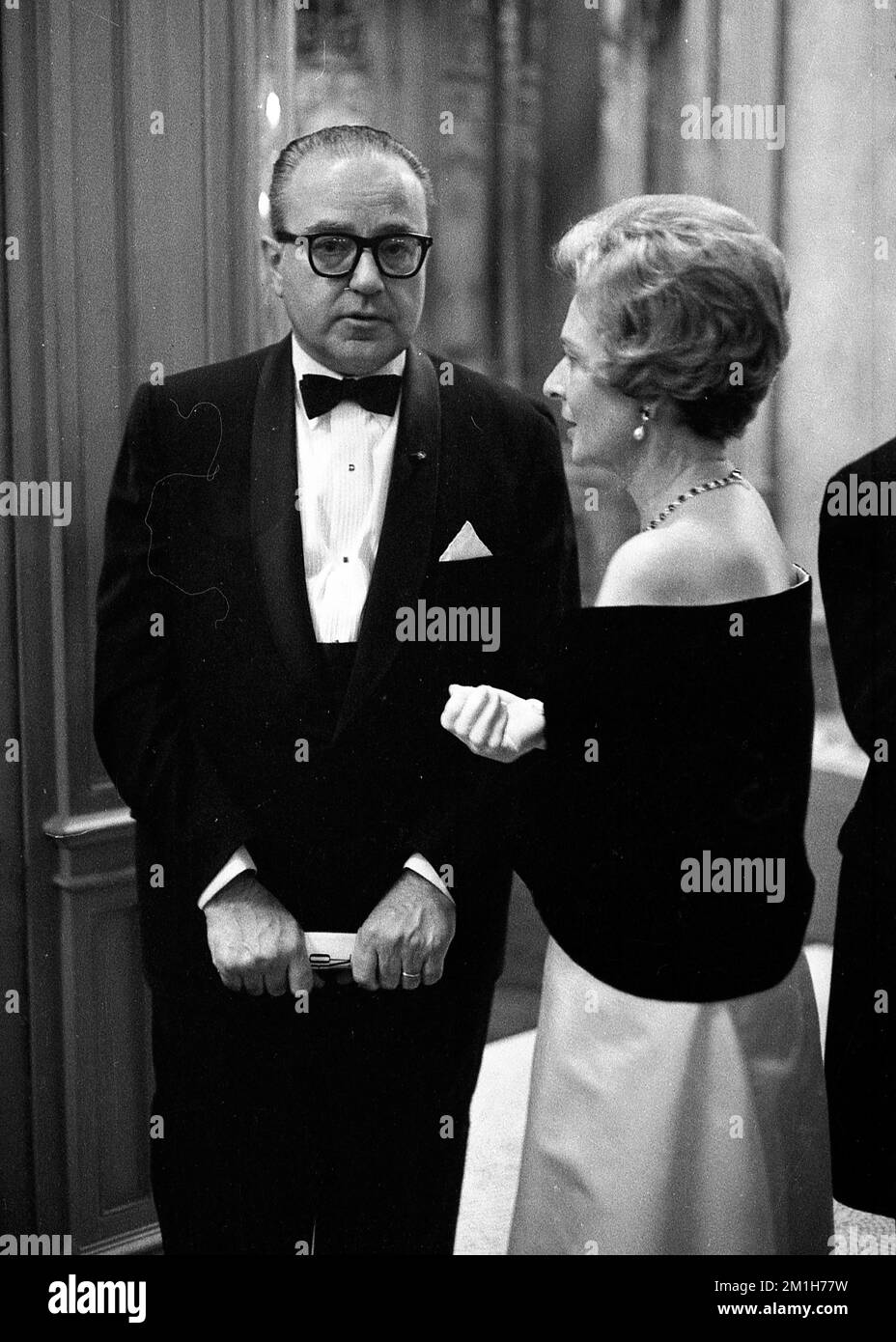 Argentine composer Alberto Ginastera with an unidentified woman, Teatro ...