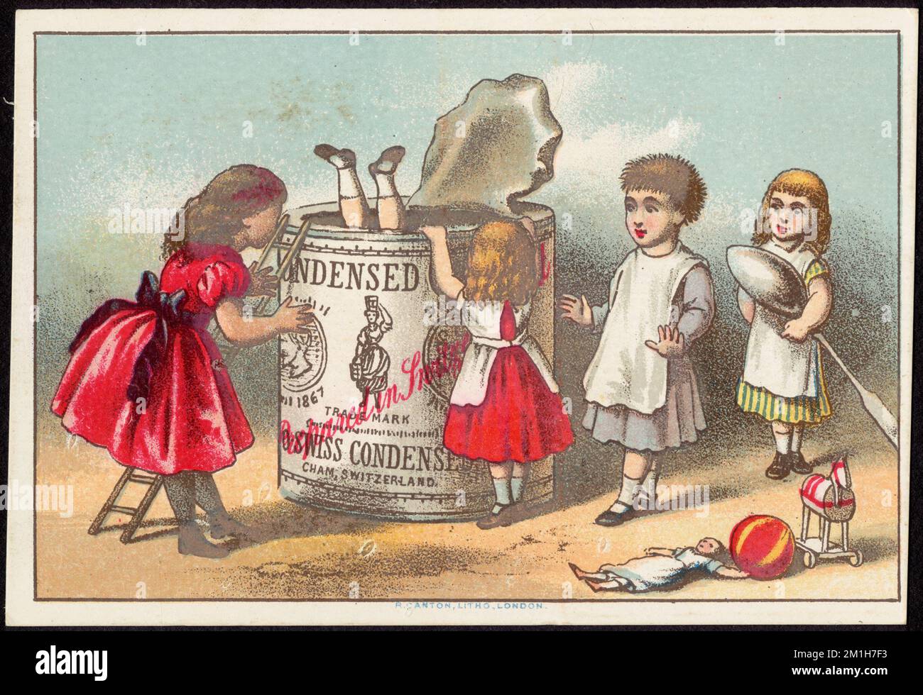 4 children watching one child who has fallen into an open giant can ...