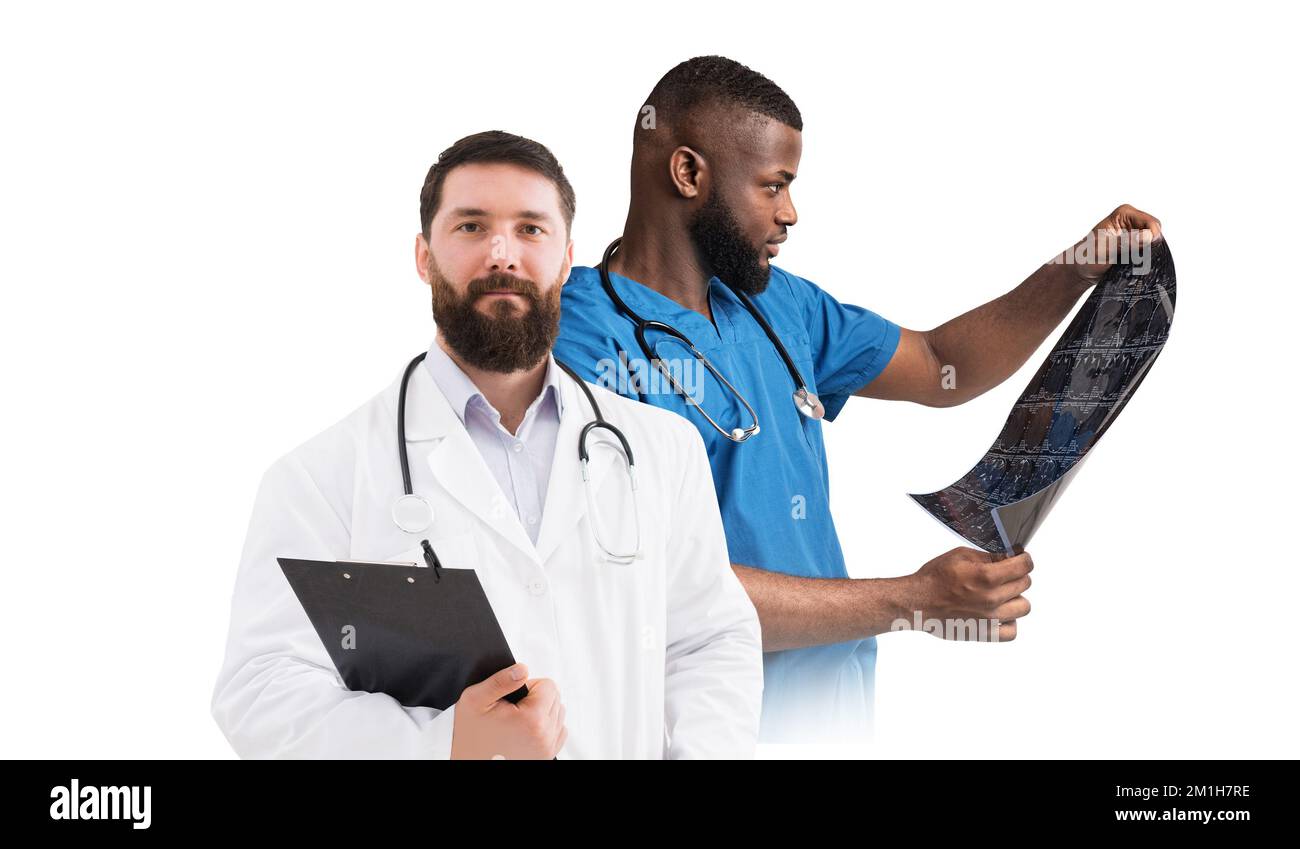 Medical Diagnostics. Collage With Two Multiethnic Doctors Holding ...