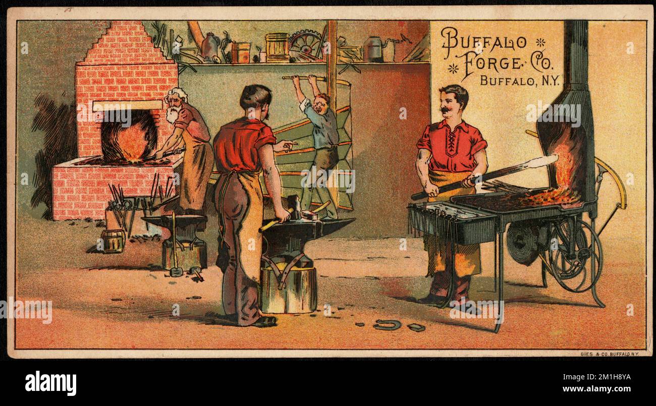 Buffalo Forge Co. , Men, Forge shops, Gearing, 19th Century American Trade Cards Stock Photo - Alamy