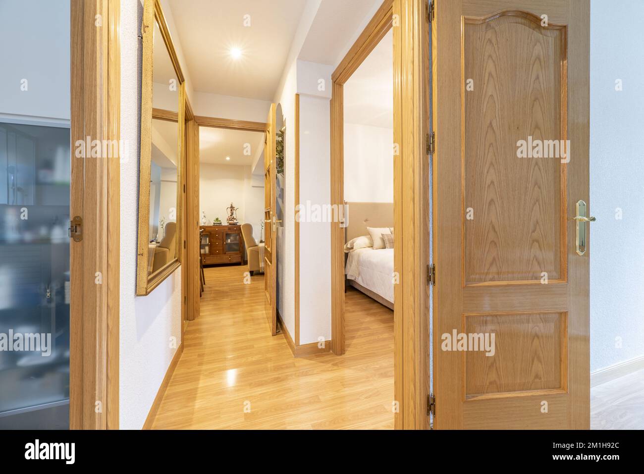 Distributor corridor of an urban residential house with oak woodwork to ...