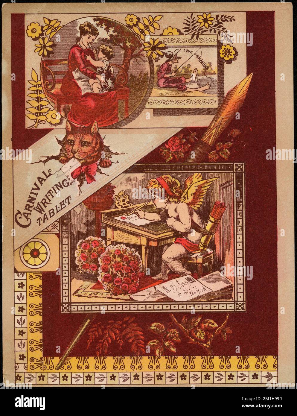Carnival writing tablet , People, Angels, Cats, Pens, Beverages, 19th ...