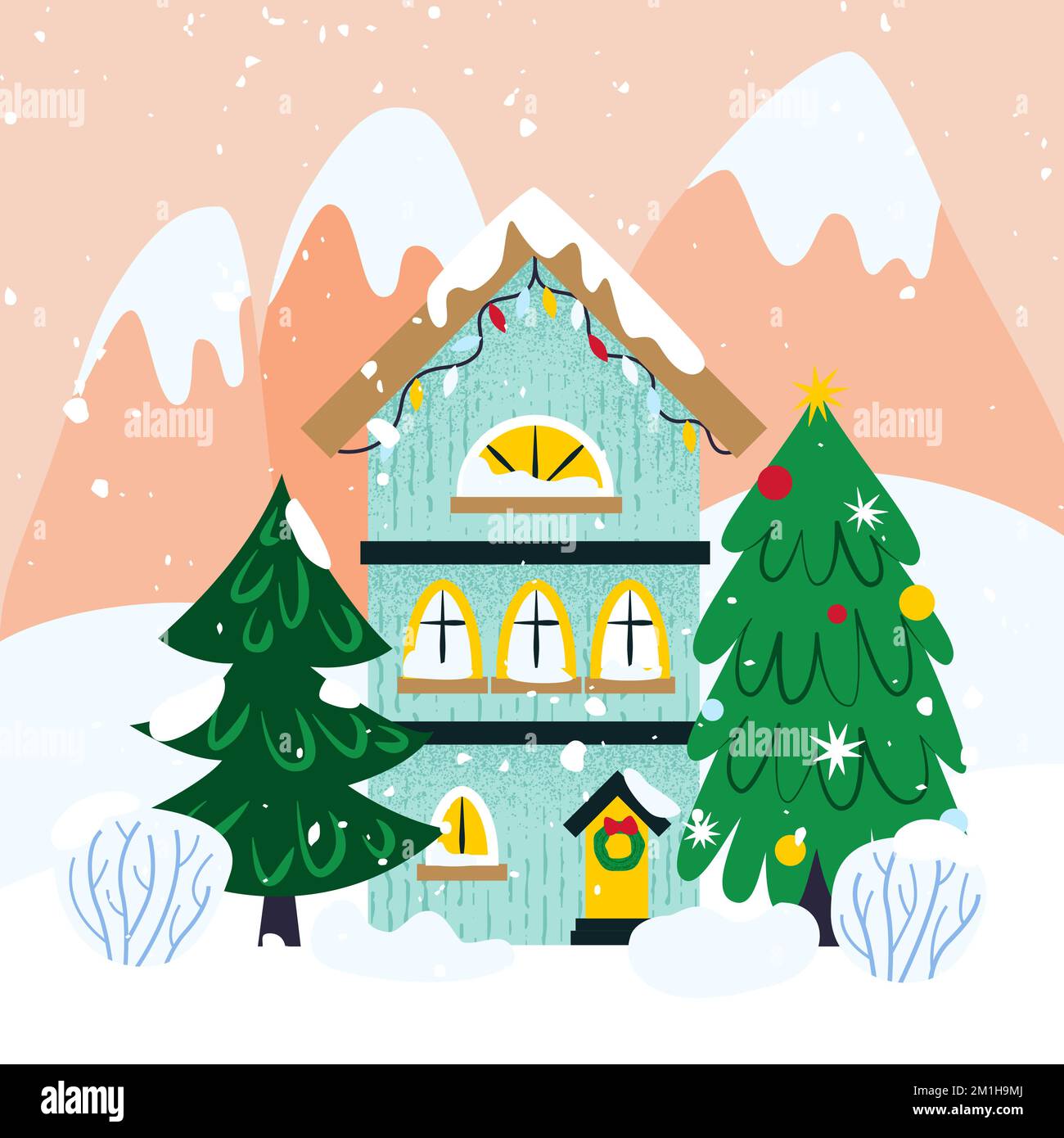 Christmas door wreath festive Stock Vector Images - Alamy